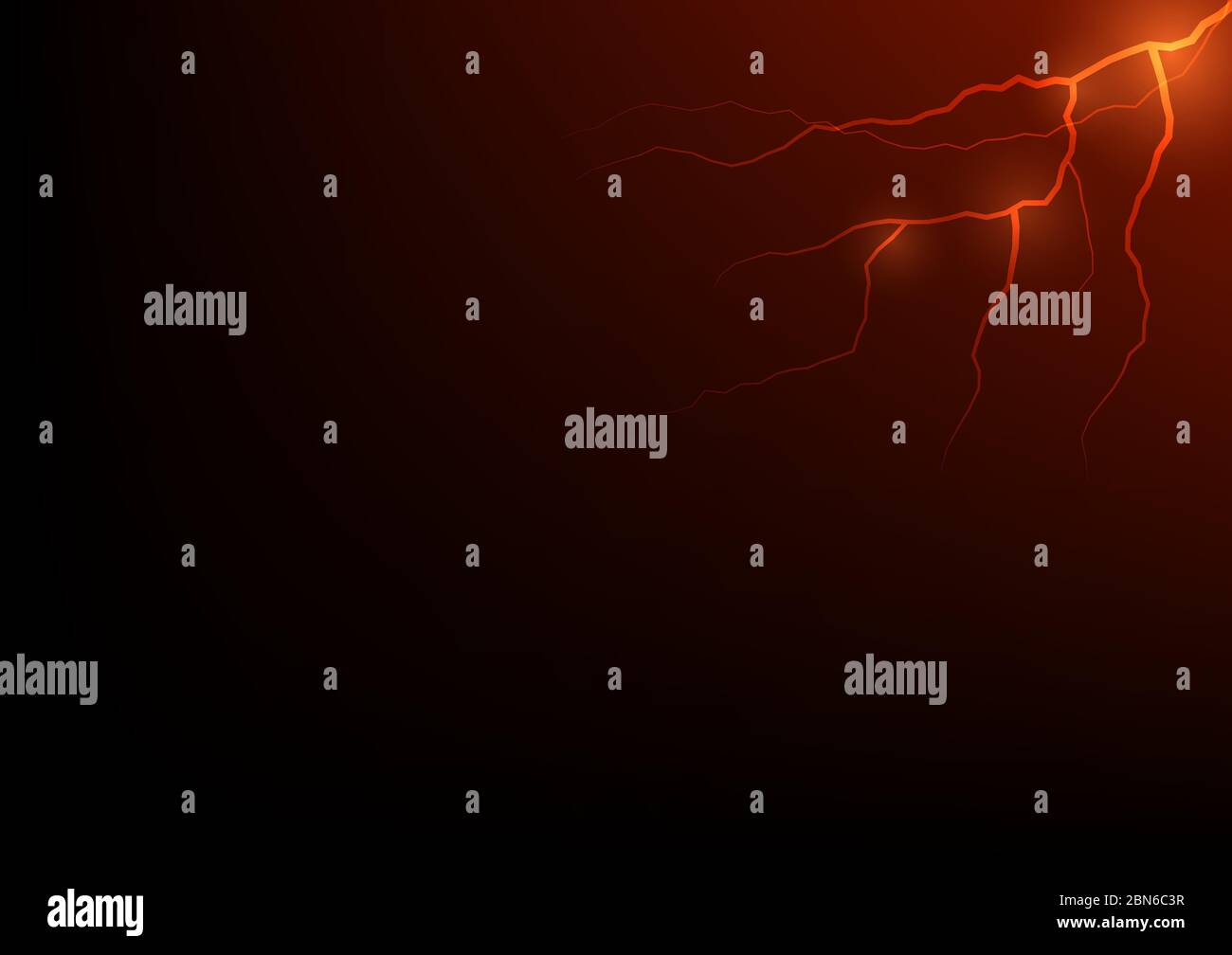 Thunder storm vector realistic lightning thunderbolt in red or orange ...