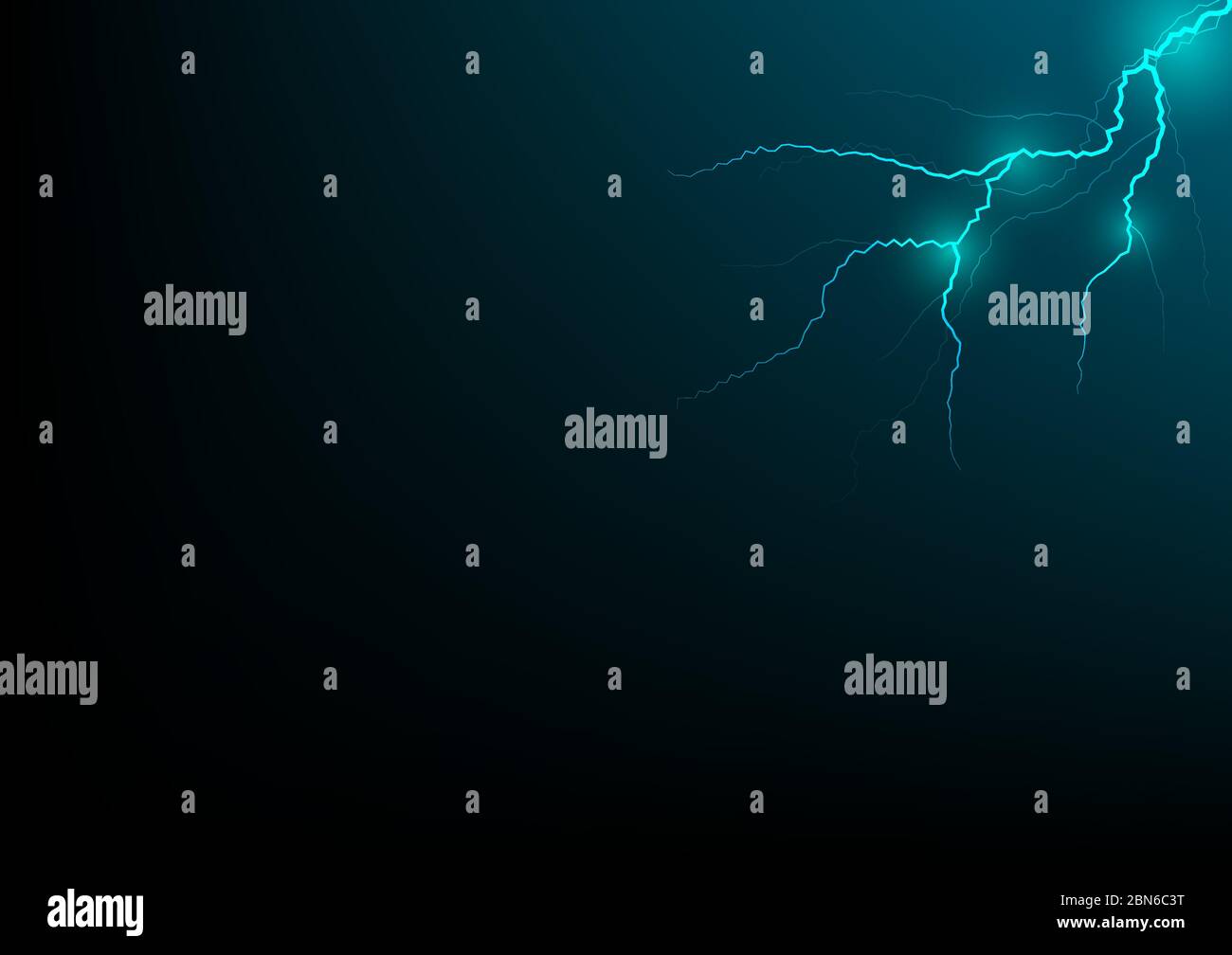 Thunder storm vector realistic lightning thunderbolt in blue or neon ...