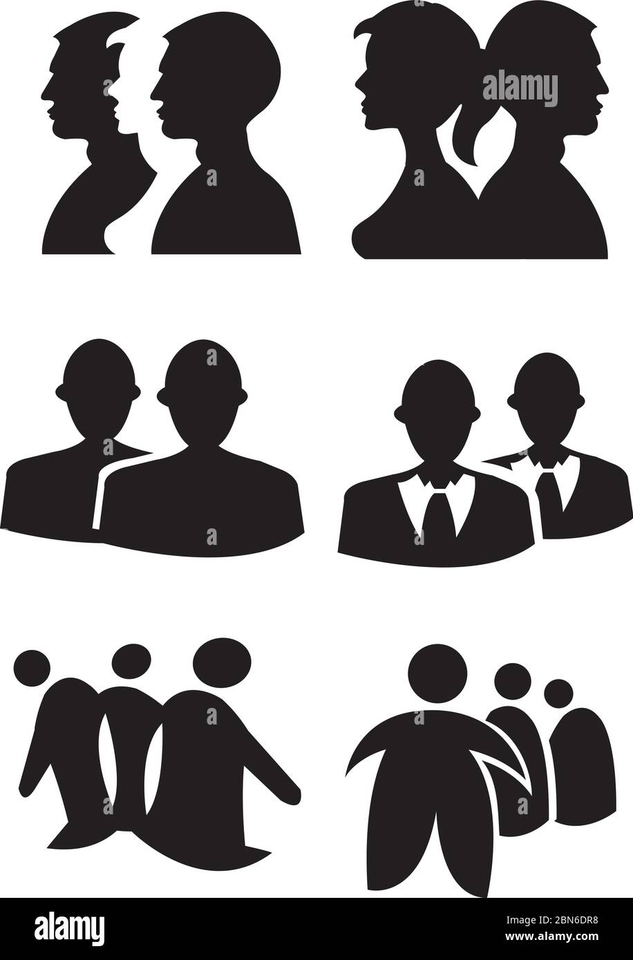 Set of six graphic designs using silhouette of people bust portrait ...