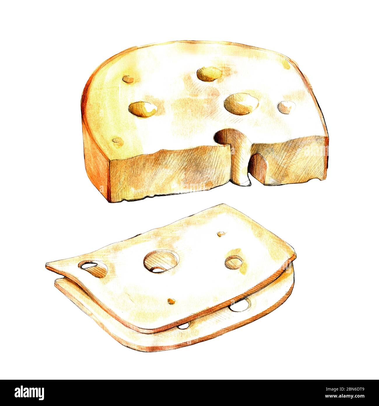 Cheese watercolor illustration on white background Stock Photo - Alamy