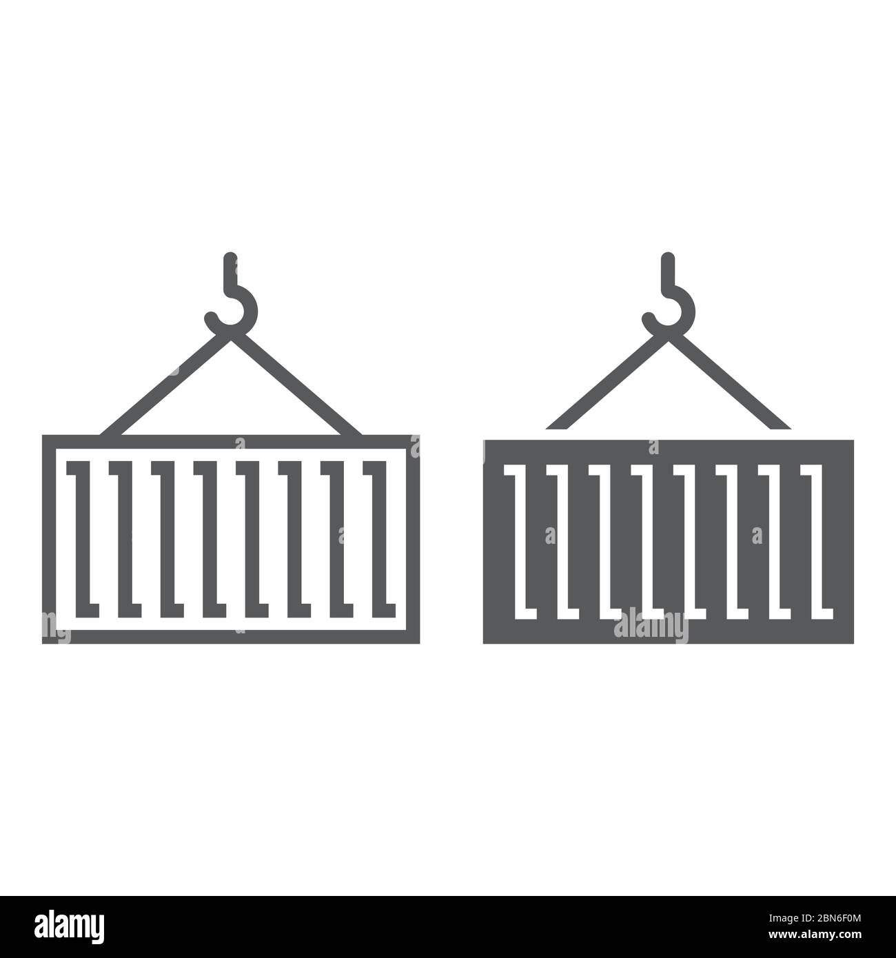 Crane Container line and glyph icon, logistic and delivery, crane lift ...