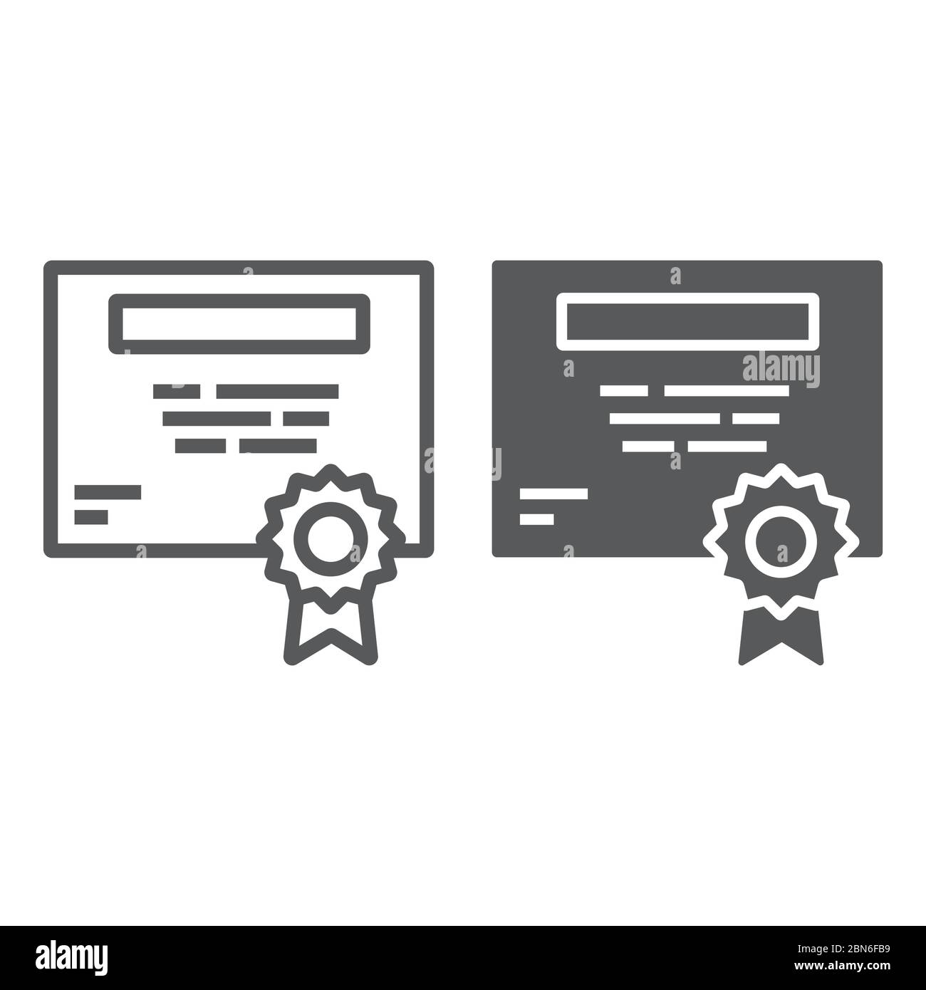 Certificate line and glyph icon, education and school, diploma sign ...
