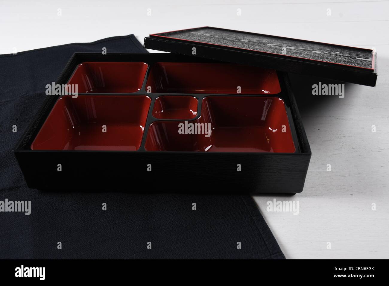 Red and black empty bento box, traditional japanese tray made for lunch ...