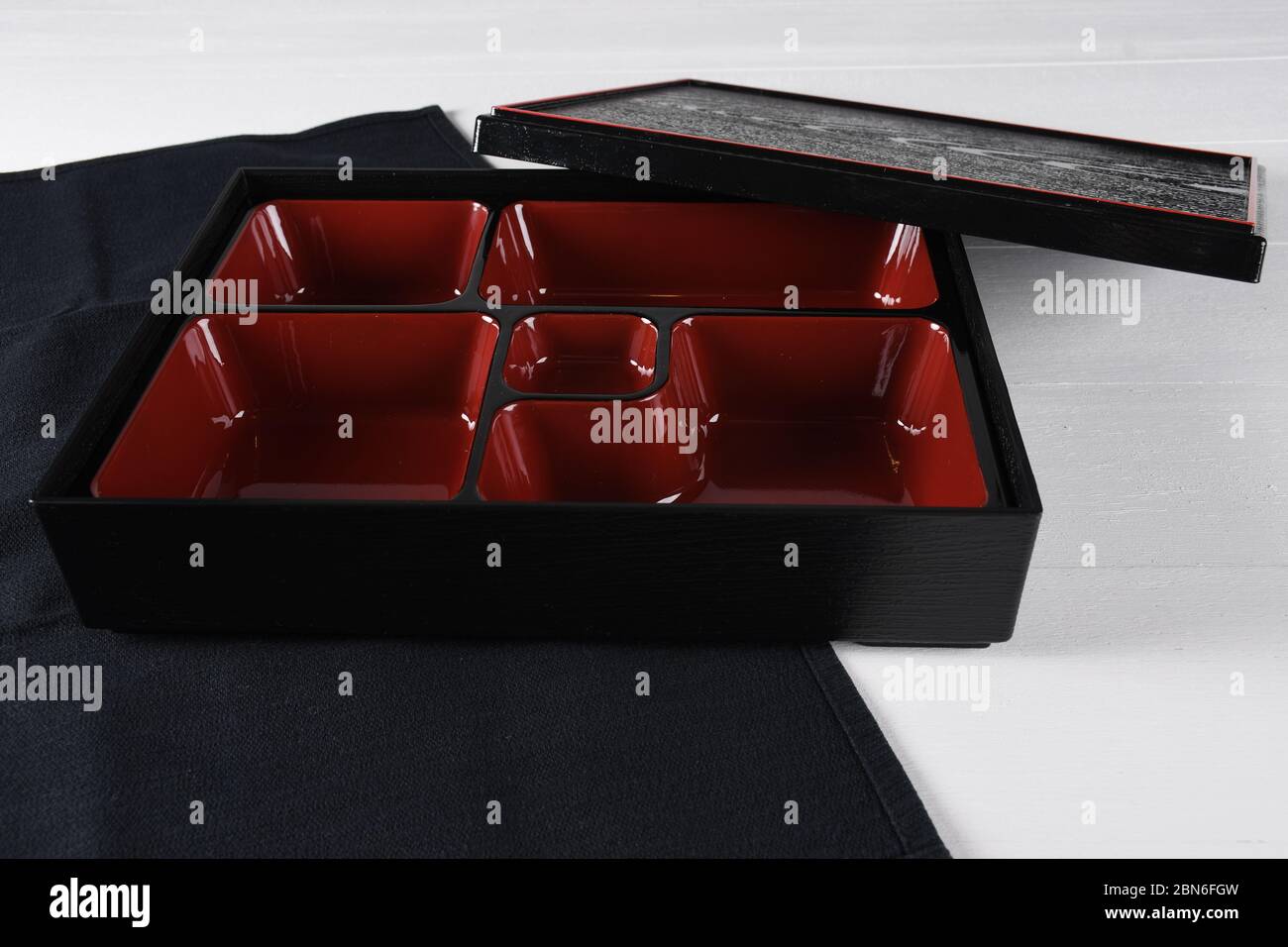 Red and black empty bento box, traditional japanese tray made for lunch ...