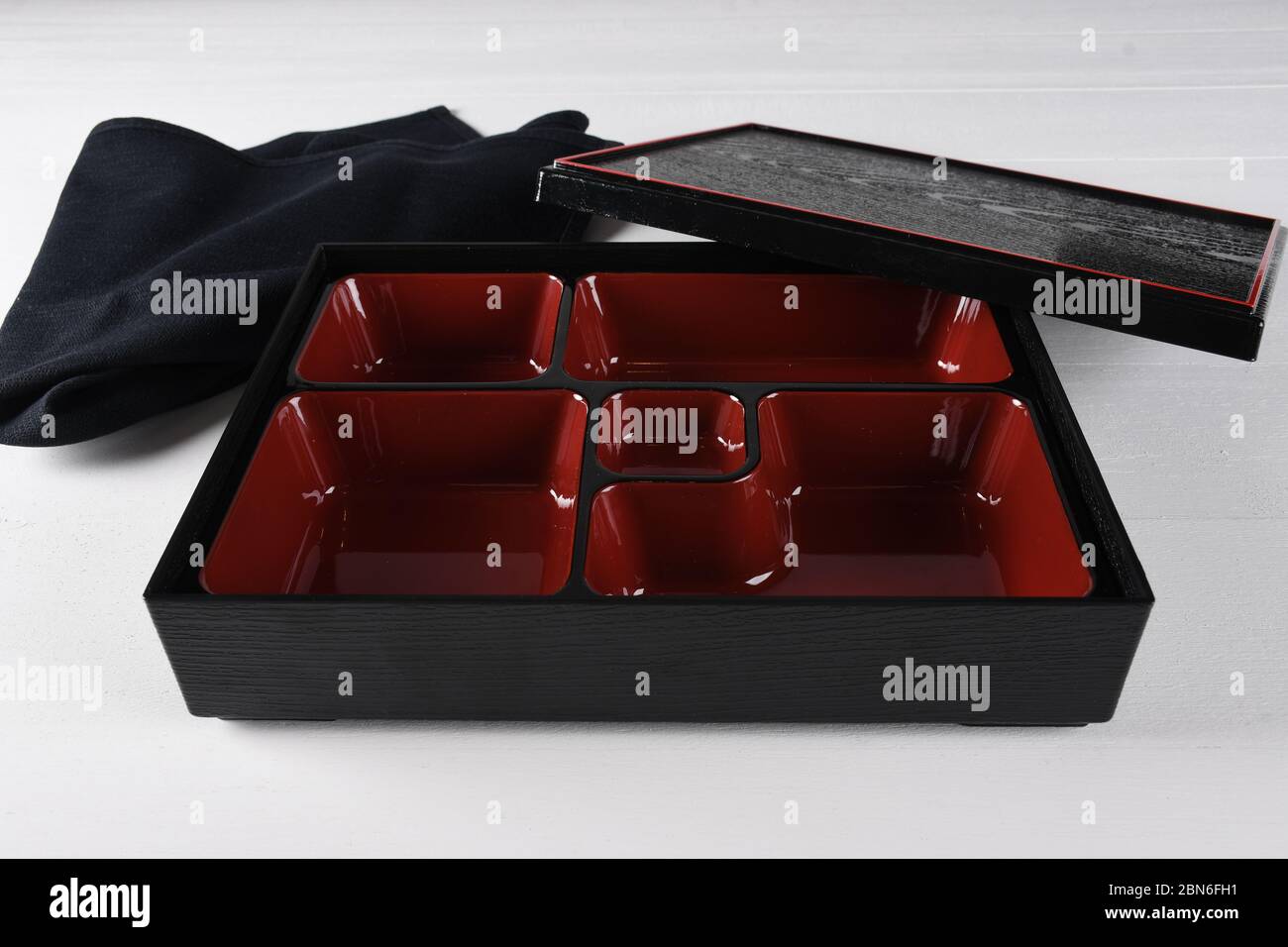 Red and black empty bento box, traditional japanese tray made for lunch ...