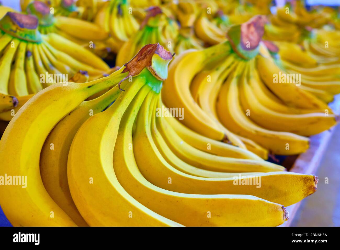 bunches of bananas at a market counter Stock Photo - Alamy