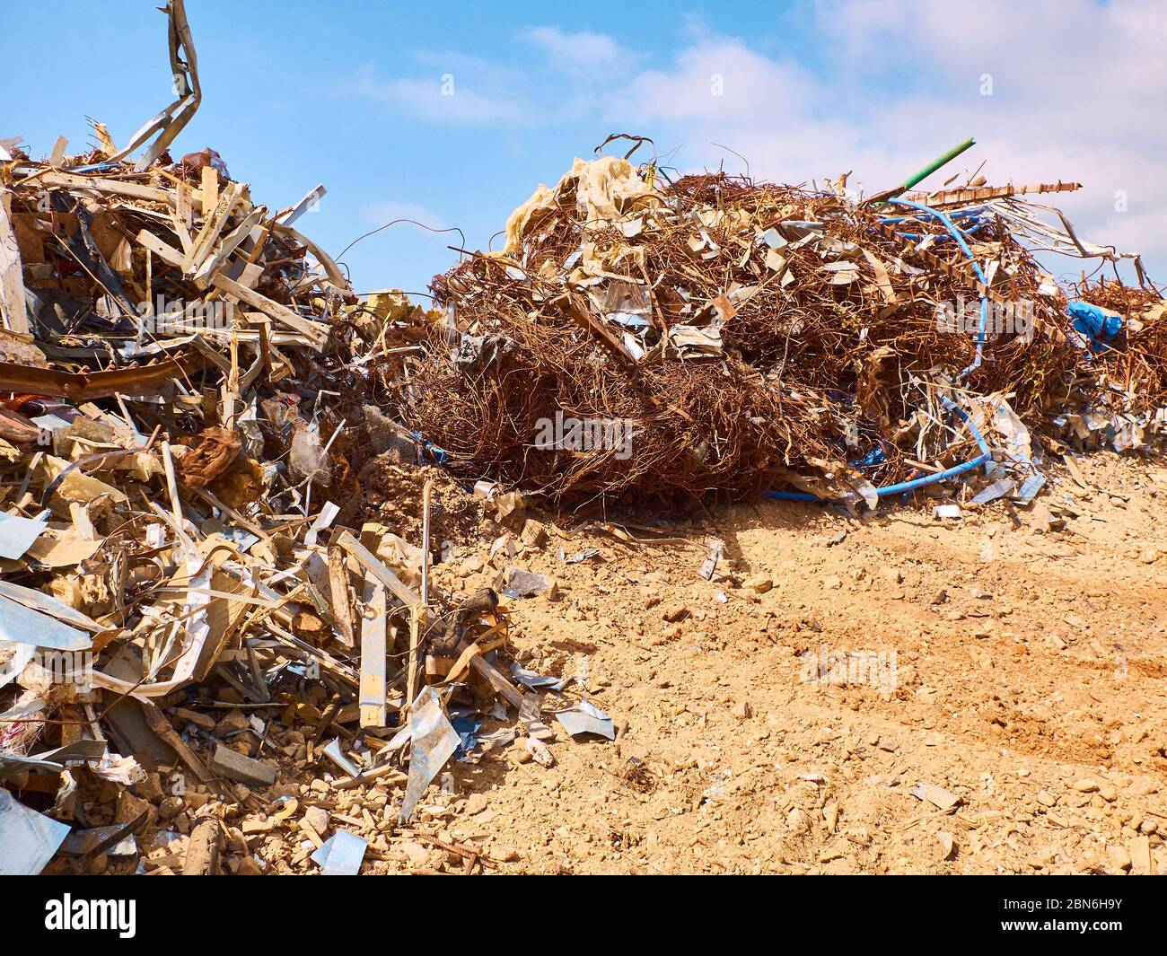 metal reinforcement parts and other construction debris at construction ...