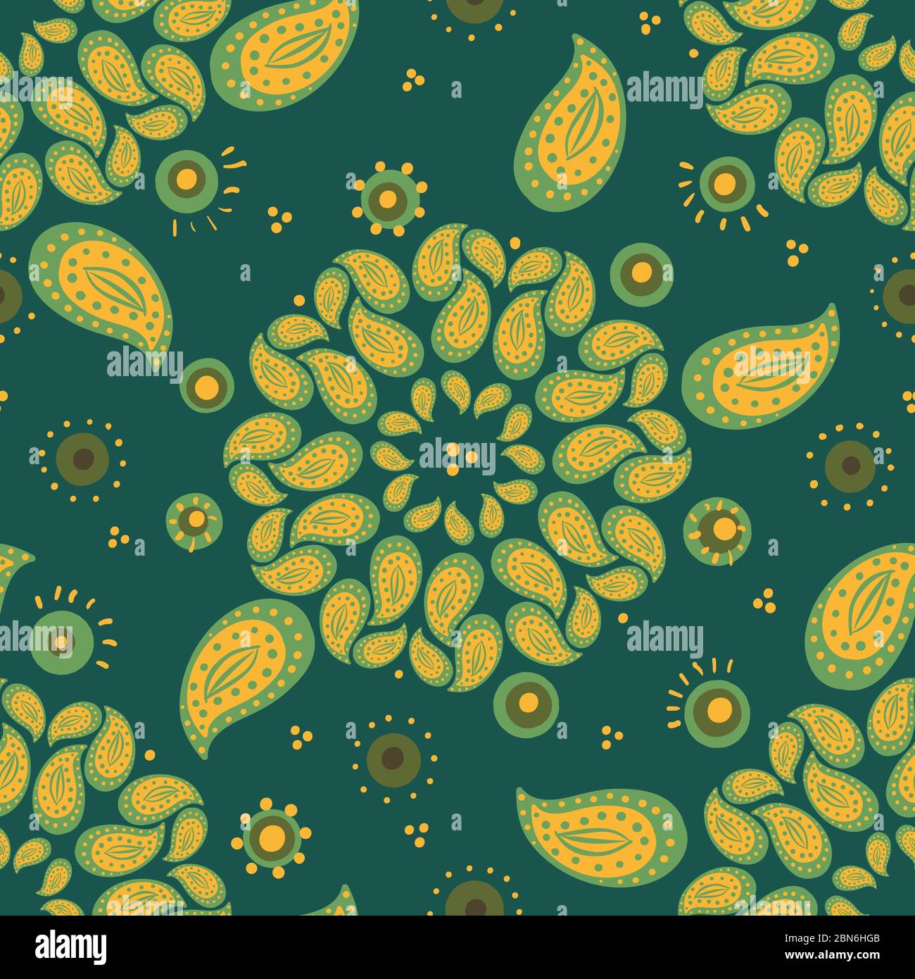 green paisley mandalas seamless vector patterns Stock Vector Image ...