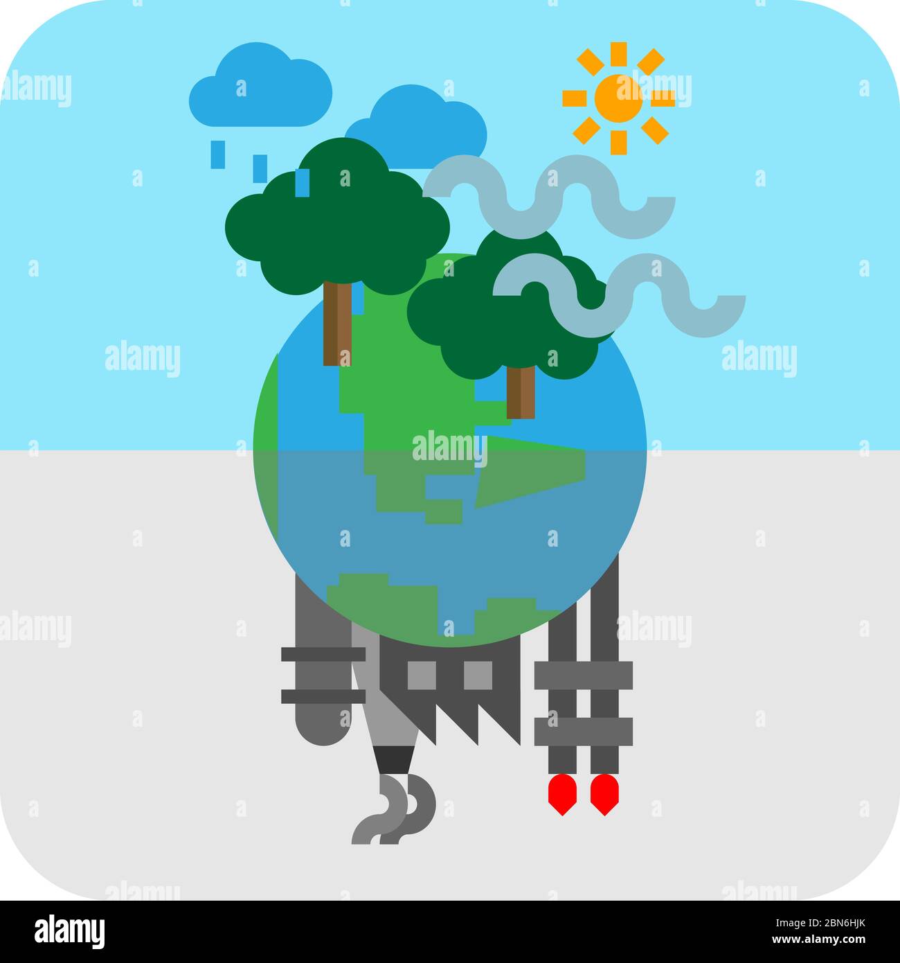 Icon of contrast environment on planet earth between heavy industrail ...