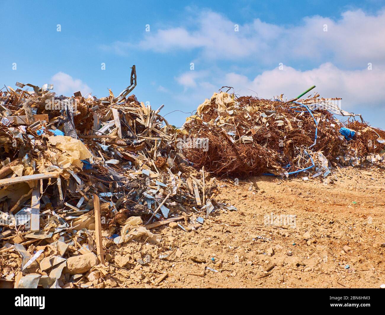 metal reinforcement parts and other construction debris at construction ...