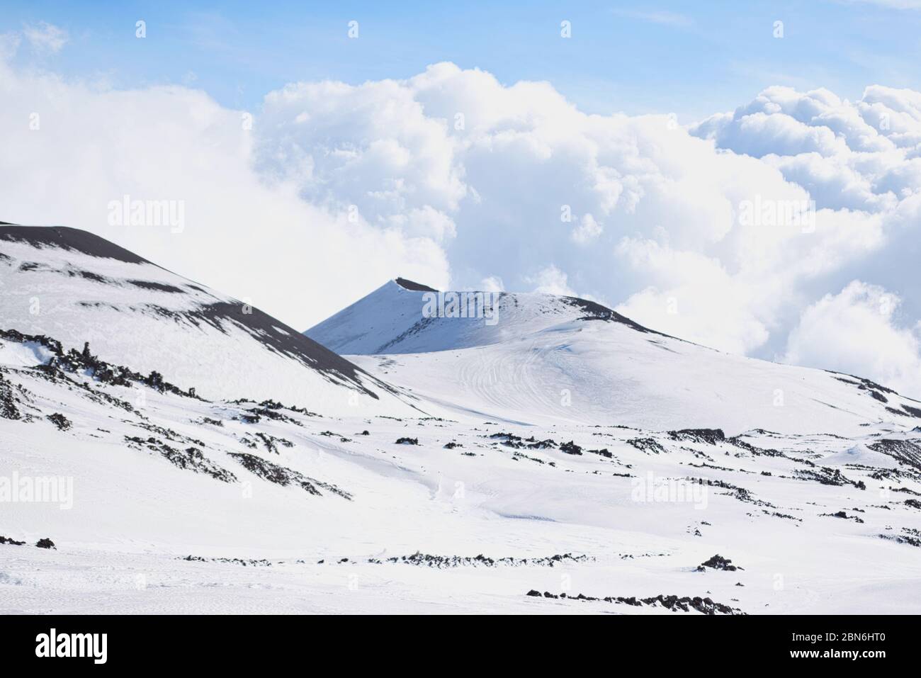 Snowy side of a volcano mountain in Sicily Stock Photo - Alamy