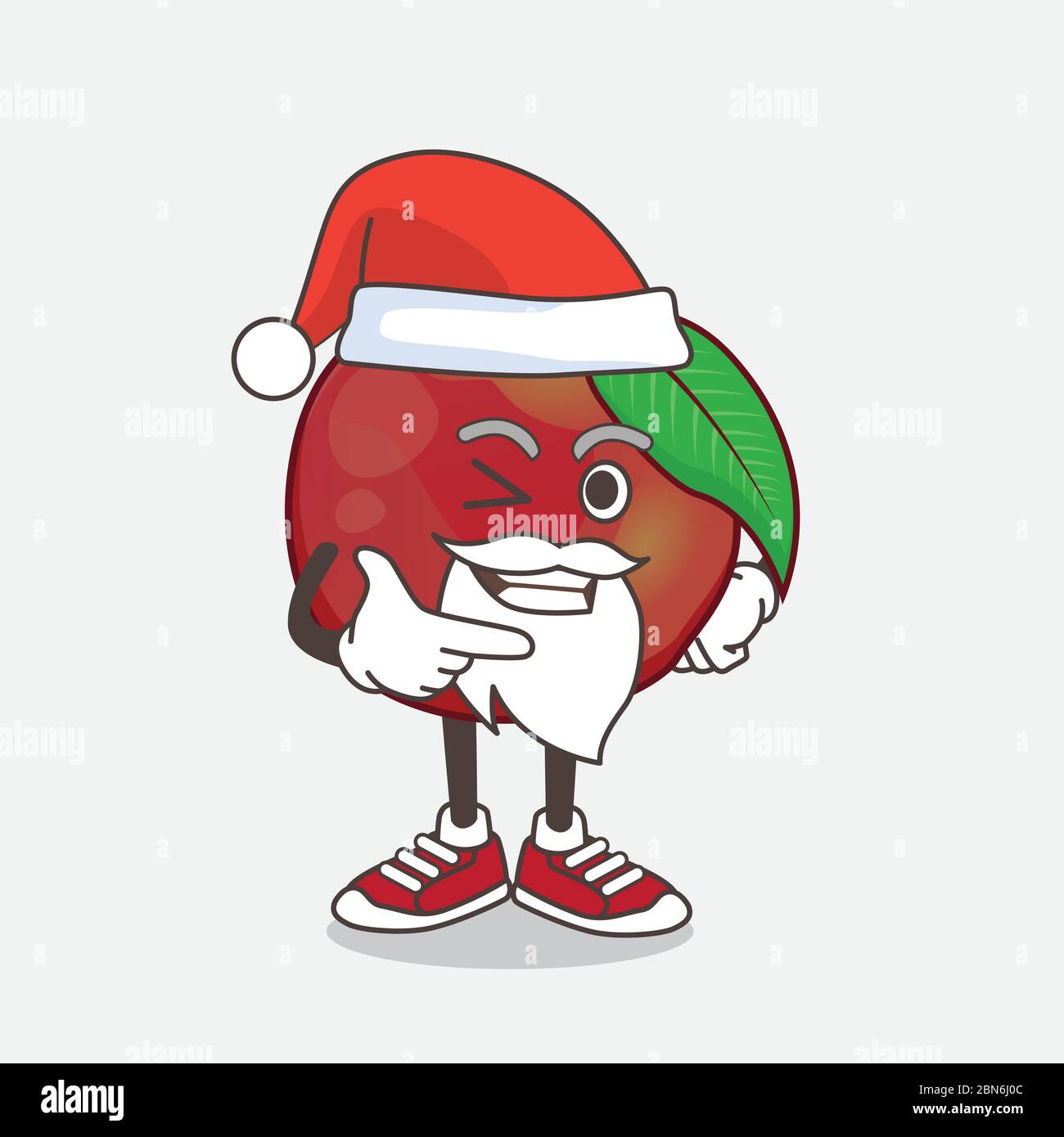An illustration of Nectarine Fruit cartoon santa mascot character with ...