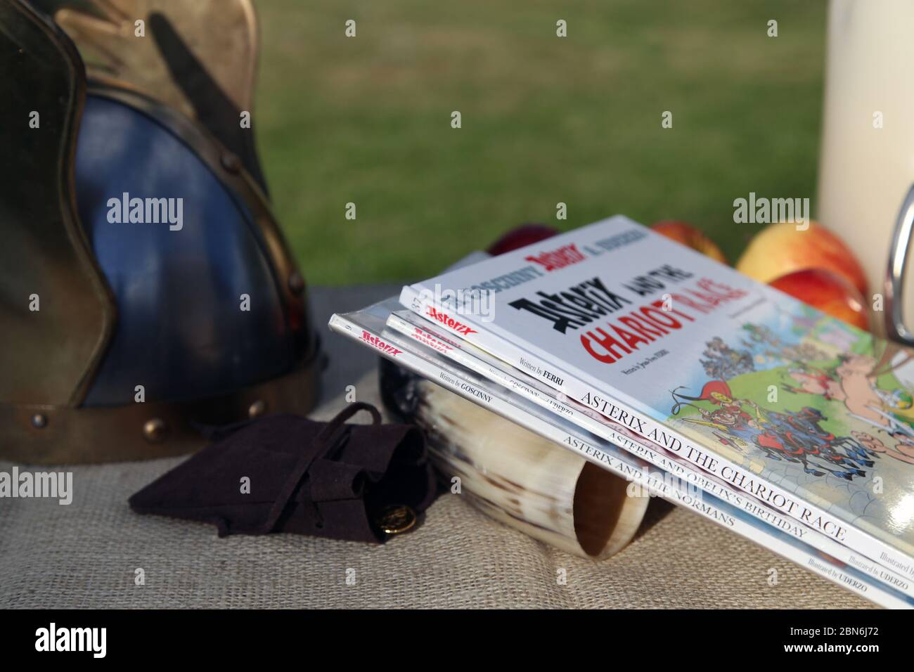 Asterix and the Chariot Race, pile of books, English version in Gaul ...