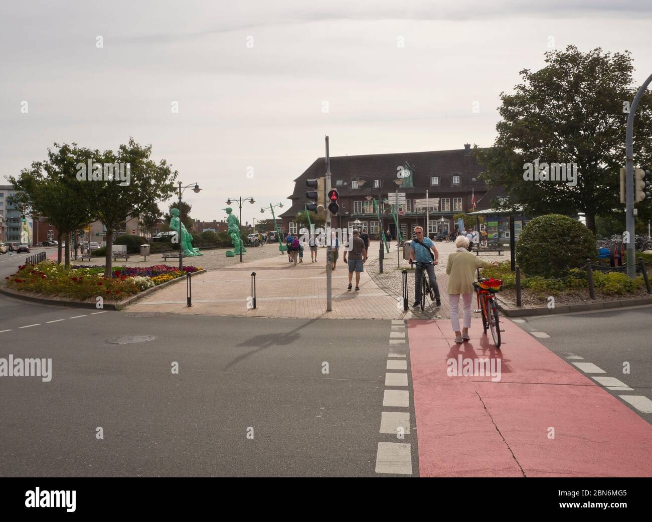 The square in front of the railway station in Westerland Sylt,Schleswig ...
