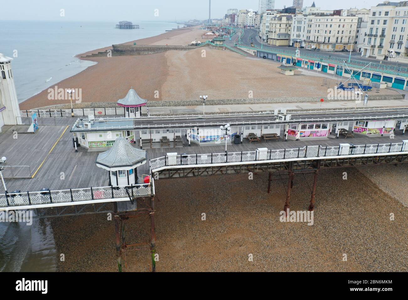 Aerial views of Brighton Palace pier and west pier Stock Photo - Alamy