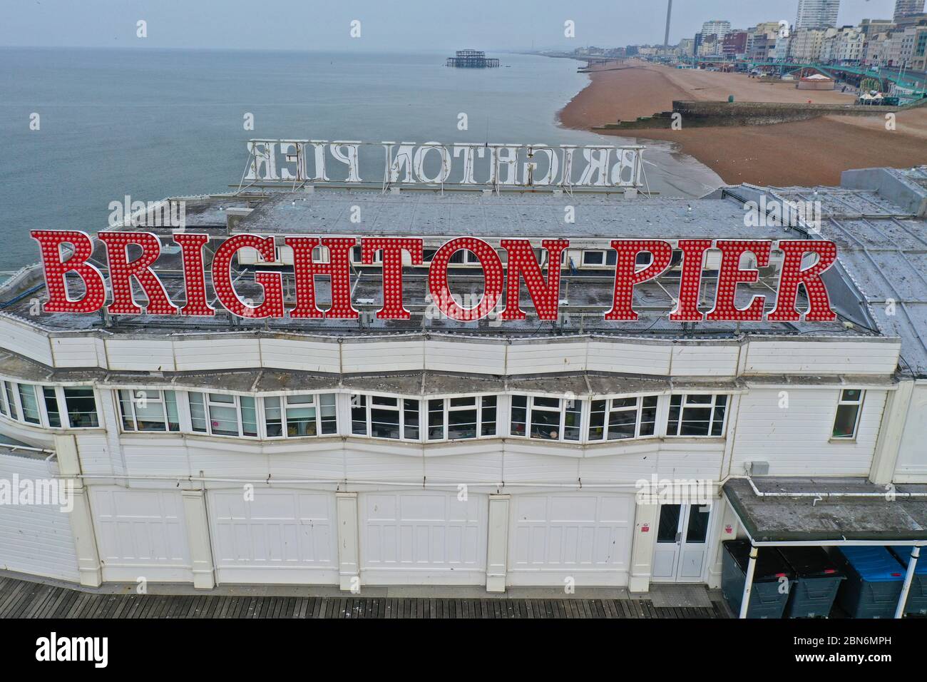 Aerial views of Brighton Palace pier and west pier Stock Photo - Alamy