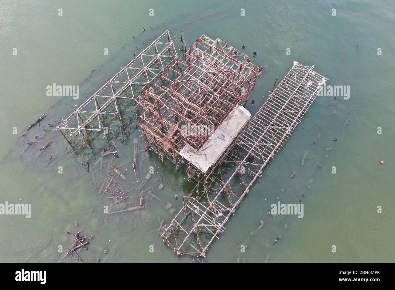 Aerial views of Brighton Palace pier and west pier Stock Photo - Alamy
