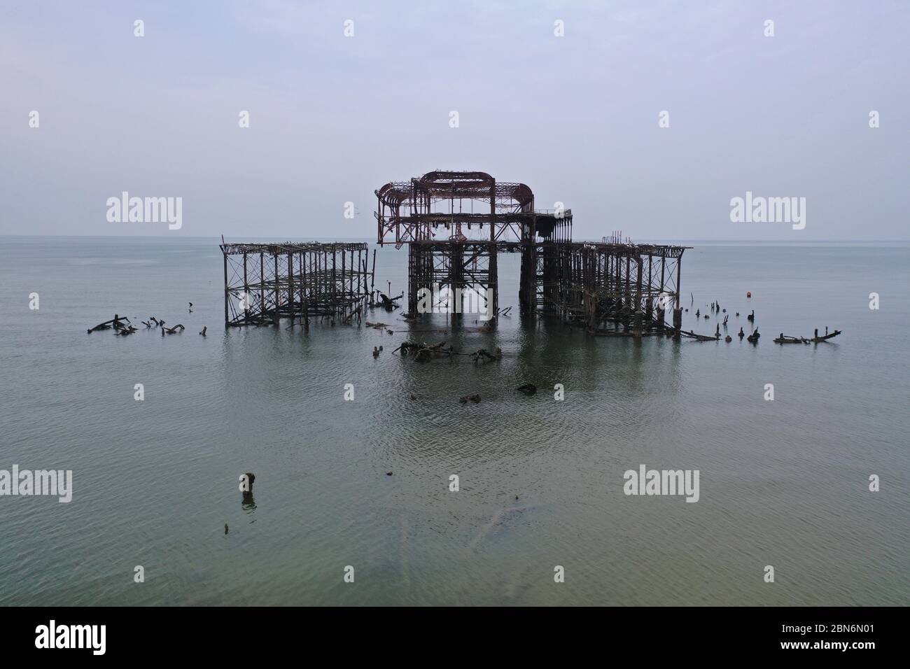 Burnt out remains of Brighton west pier Stock Photo - Alamy