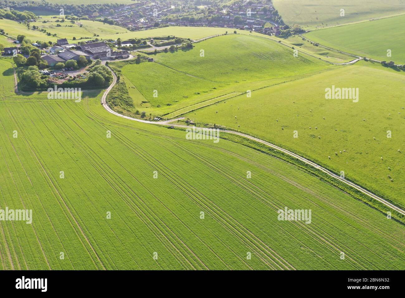 Aerial views of Sussex downs and the village of Woodingdean Stock Photo ...