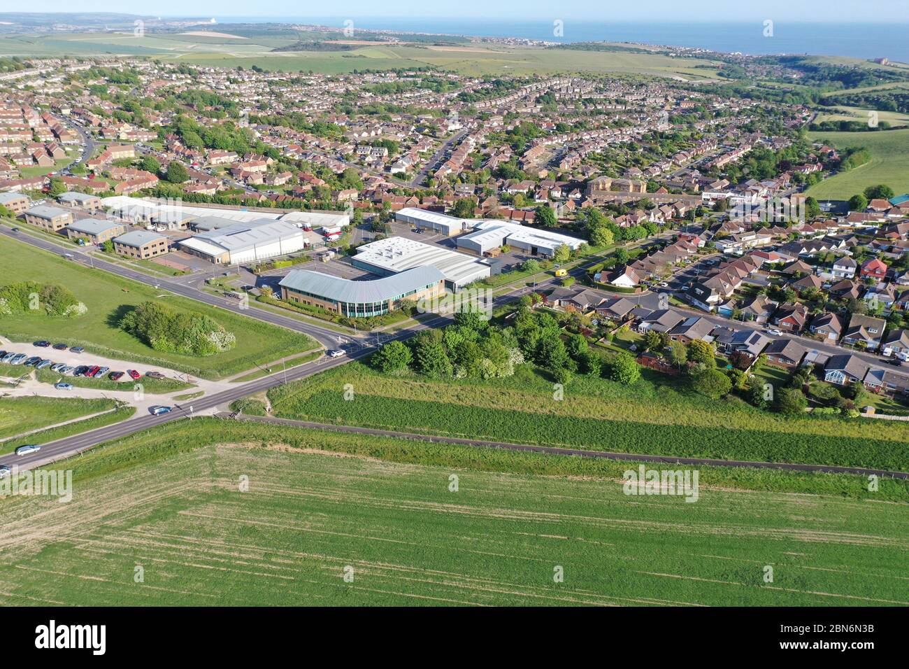 Aerial views of Sussex downs and the village of Woodingdean Stock Photo ...