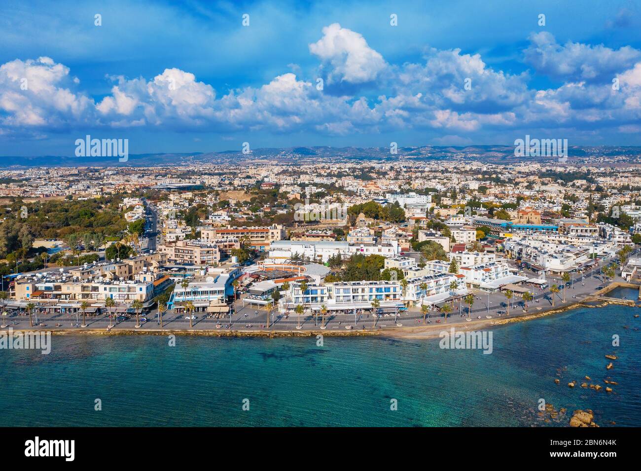 Cyprus. Pathos. Paphos resort city on mediterranean coastline aerial ...