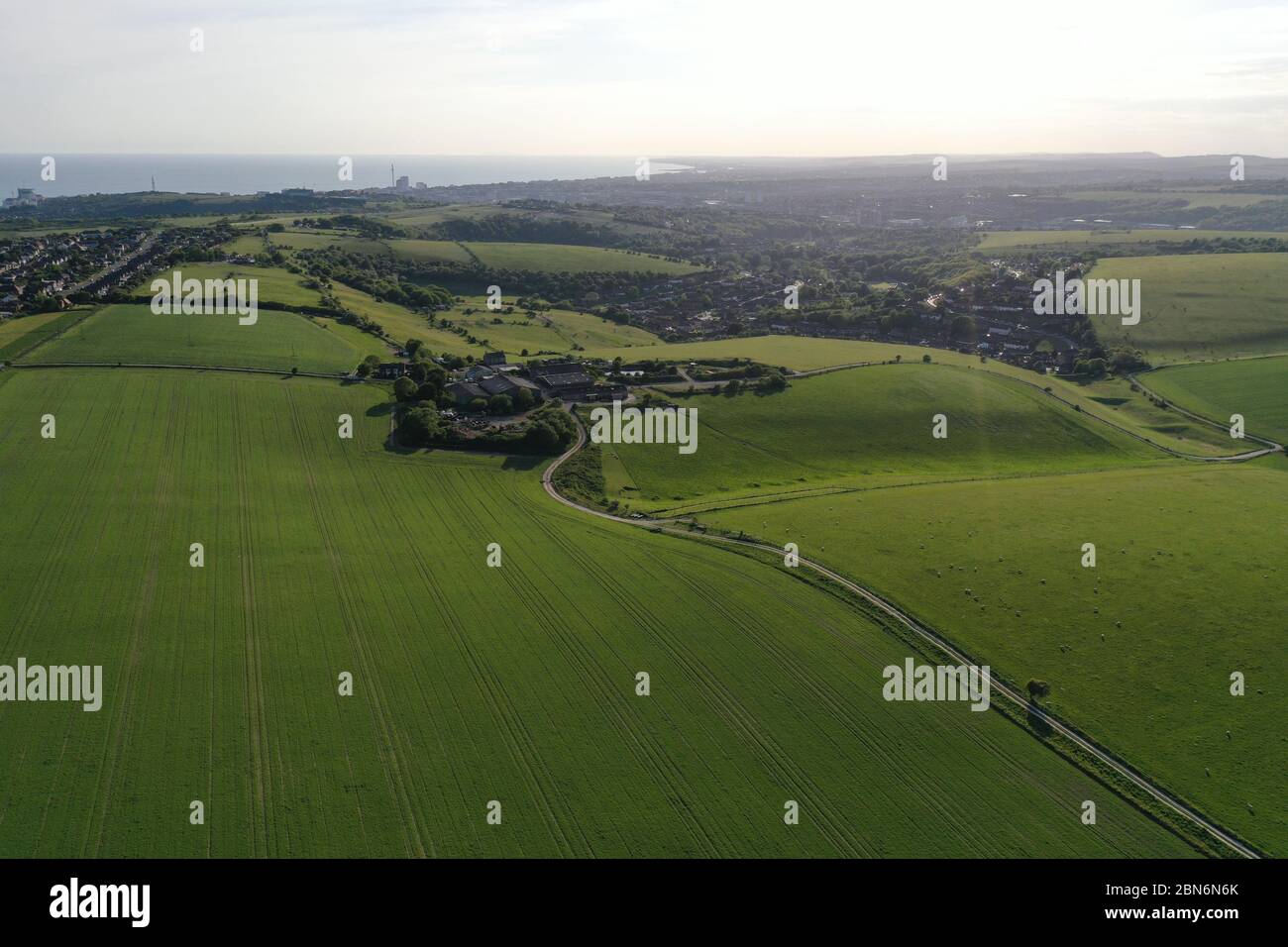 Aerial views of Sussex downs and the village of Woodingdean Stock Photo ...