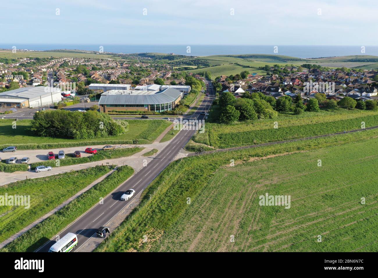 Aerial views of Sussex downs and the village of Woodingdean Stock Photo ...