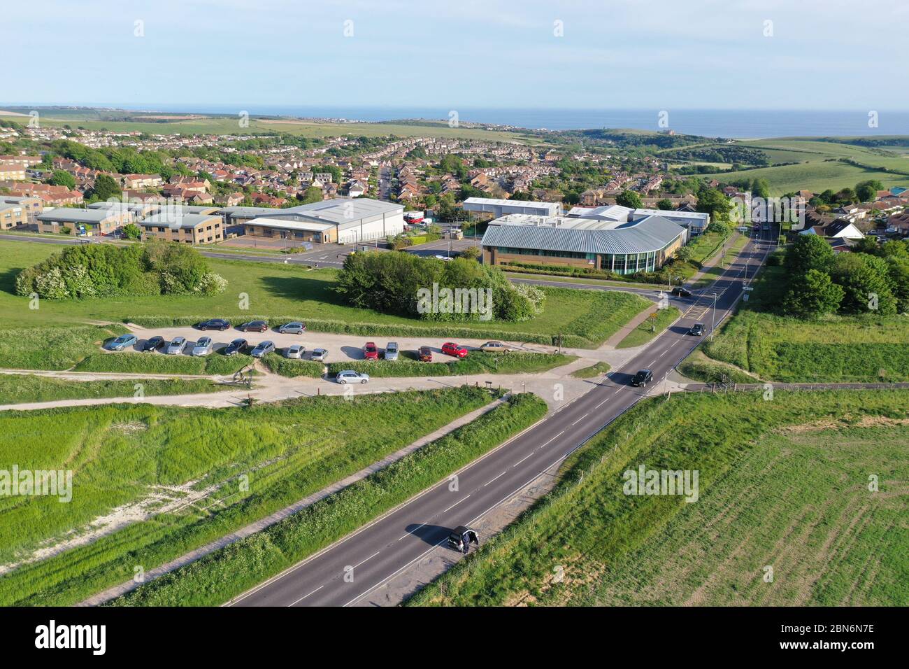 Aerial views of Sussex downs and the village of Woodingdean Stock Photo ...