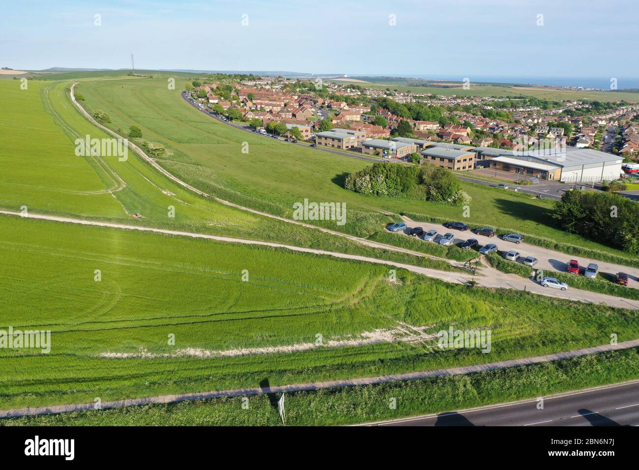 Aerial views of Sussex downs and the village of Woodingdean Stock Photo ...