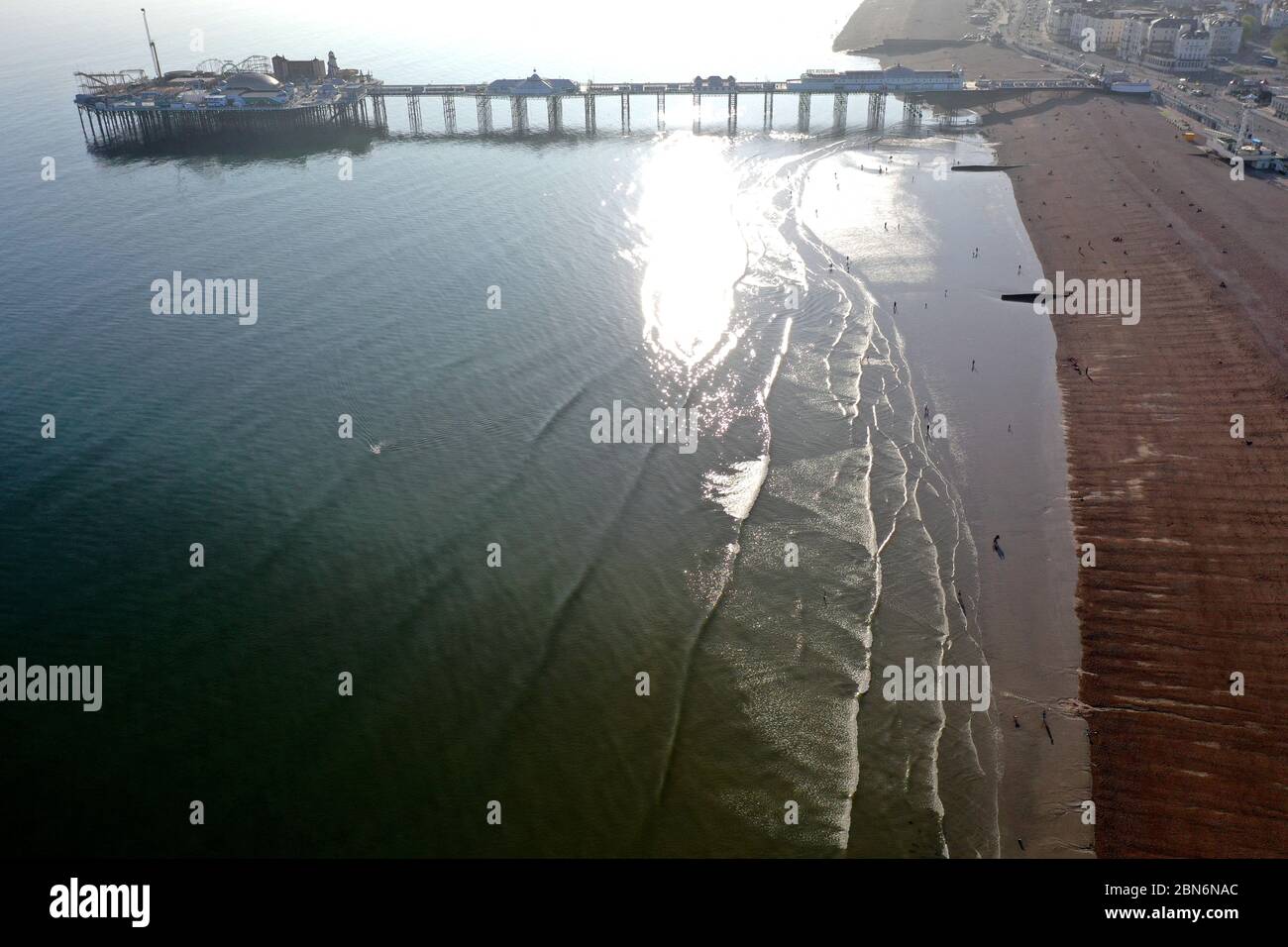 Aerial views of Brighton seafront as seen from above Madeira Drive ...