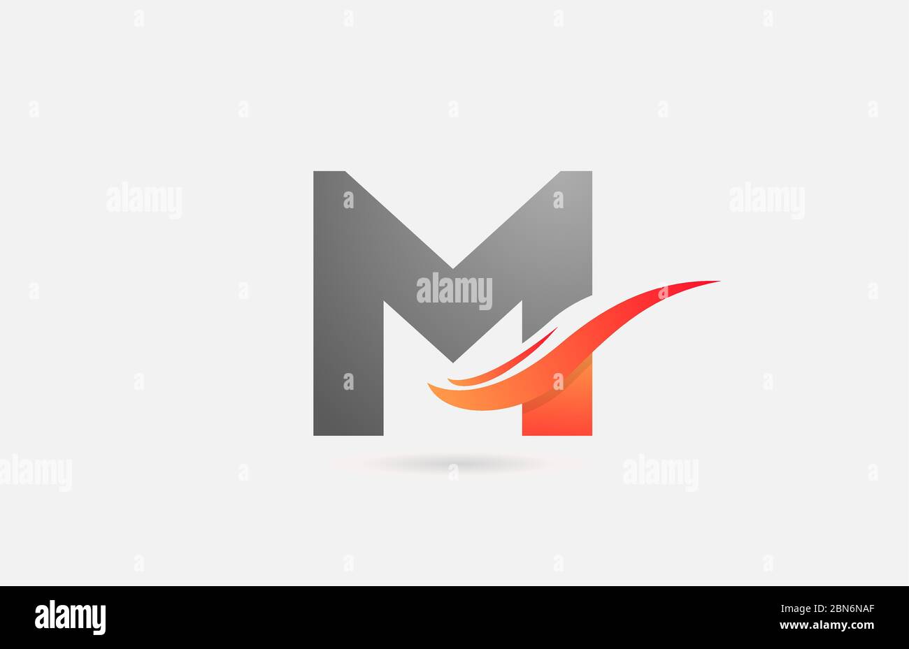 orange grey M alphabet letter logo icon for company and business with ...
