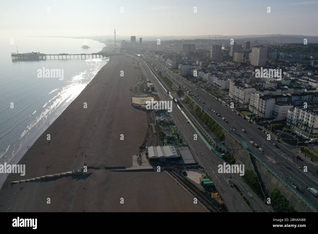 Aerial views of Brighton seafront as seen from above Madeira Drive ...