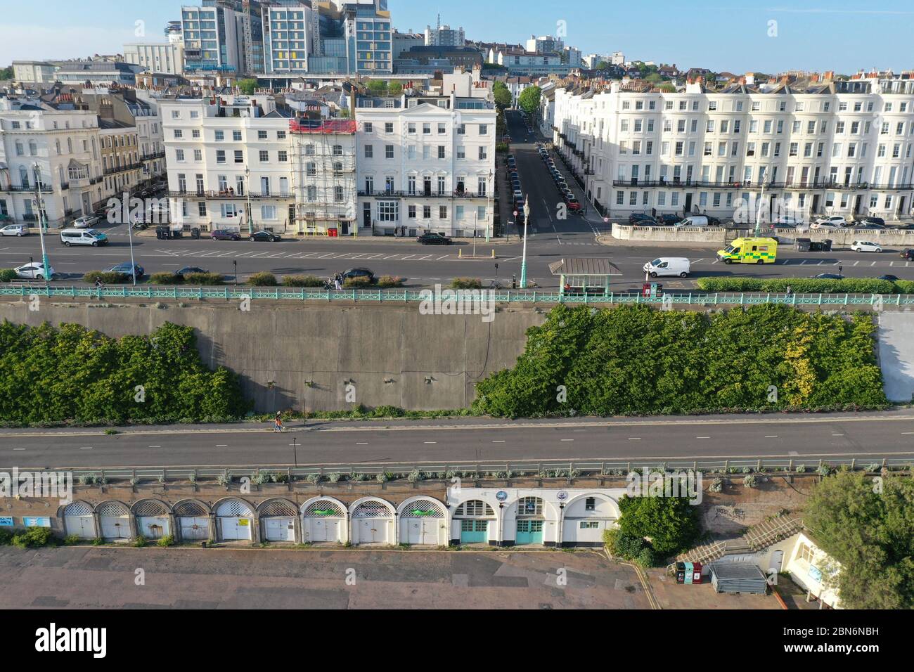 Aerial views of Brighton seafront as seen from above Madeira Drive ...