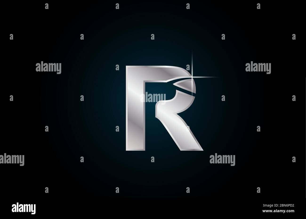 R silver metal alphabet letter logo icon for company and business with ...