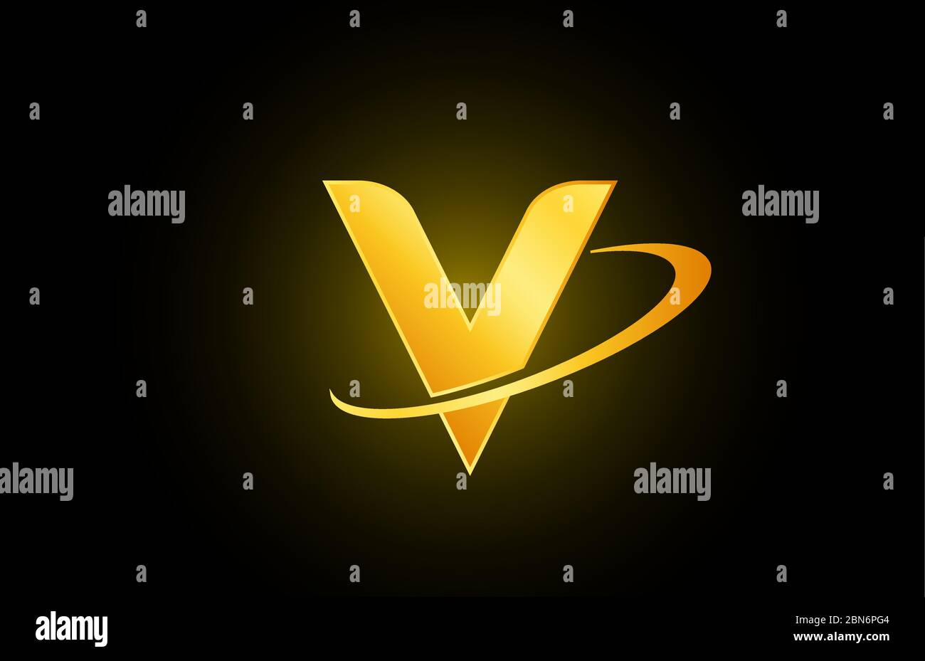 V alphabet letter logo icon for company and business with gold design ...