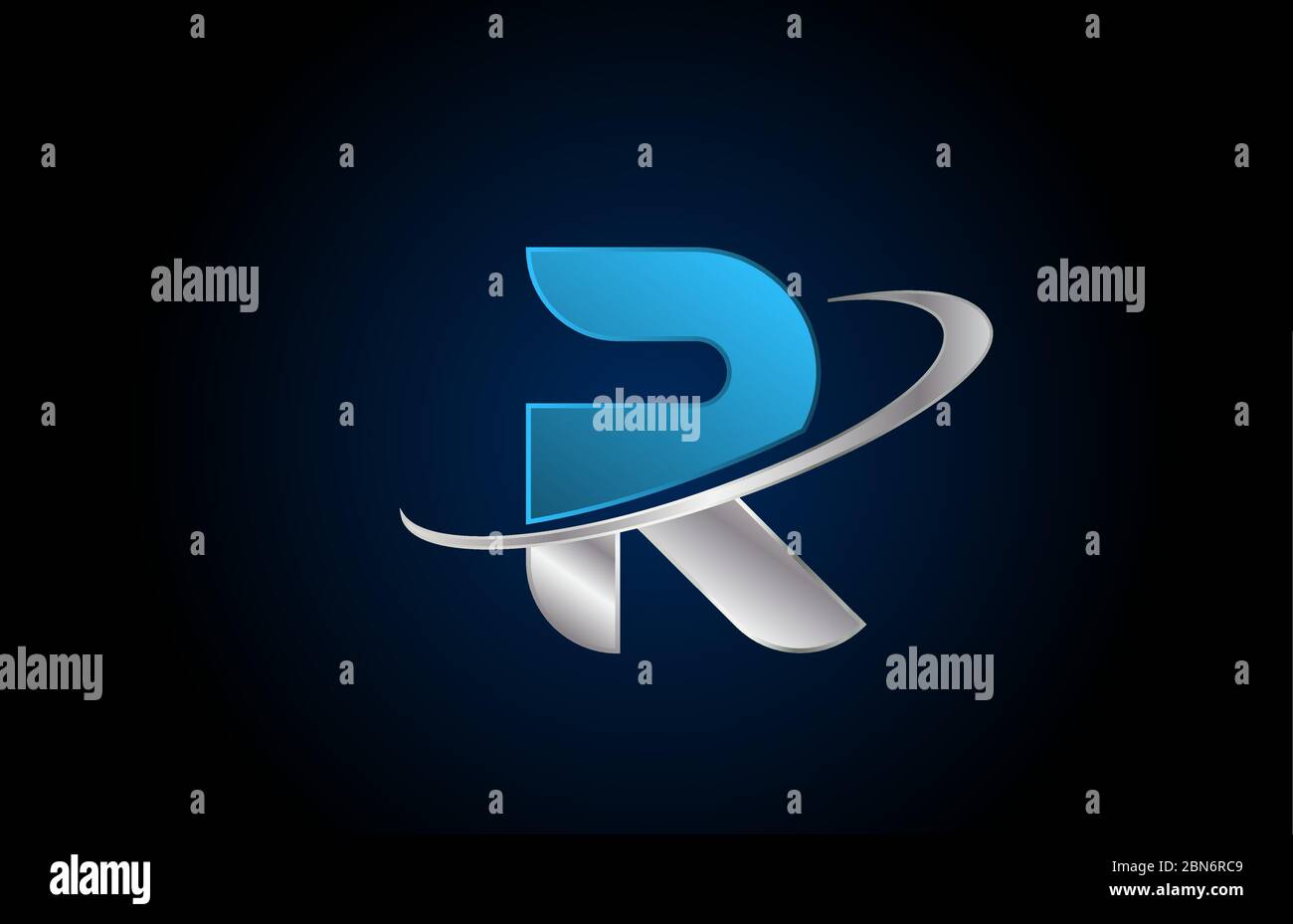 R metallic alphabet letter logo icon for business and company with grey ...