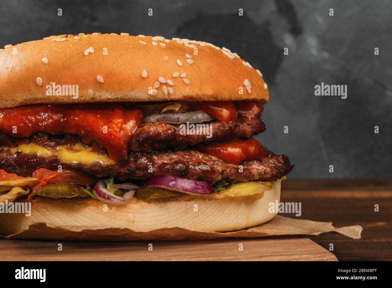 Delicious homemade burger or hamburger with juicy meat, fast food ...