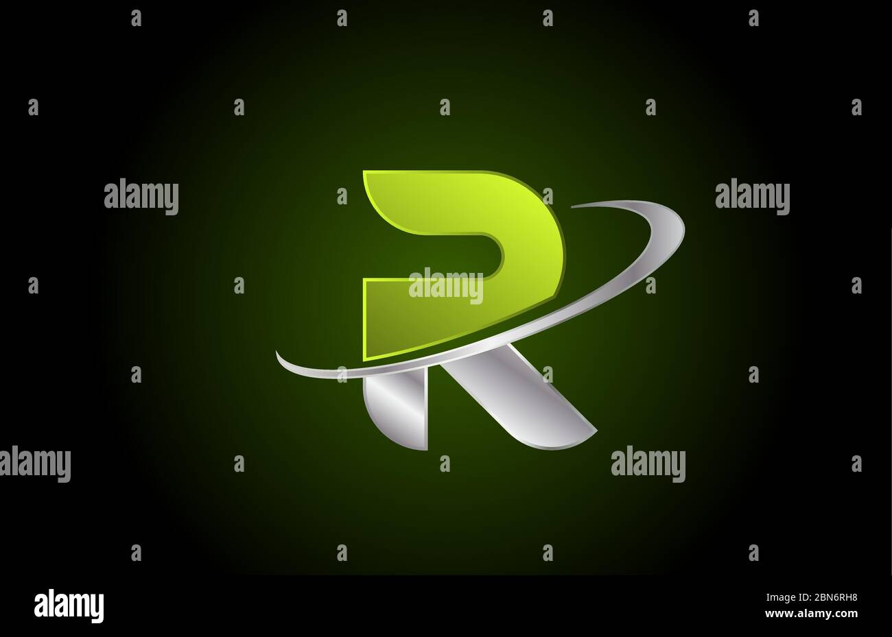 R green metallic alphabet letter logo icon for business and company ...