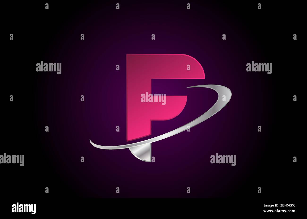 F pink alphabet letter logo icon for company and business with metallic ...