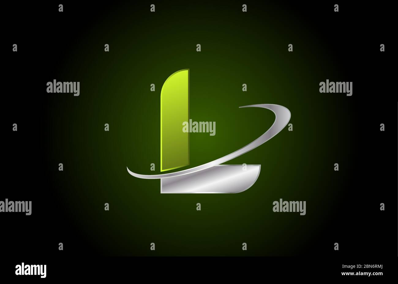 L green metallic alphabet letter logo icon for business and company ...