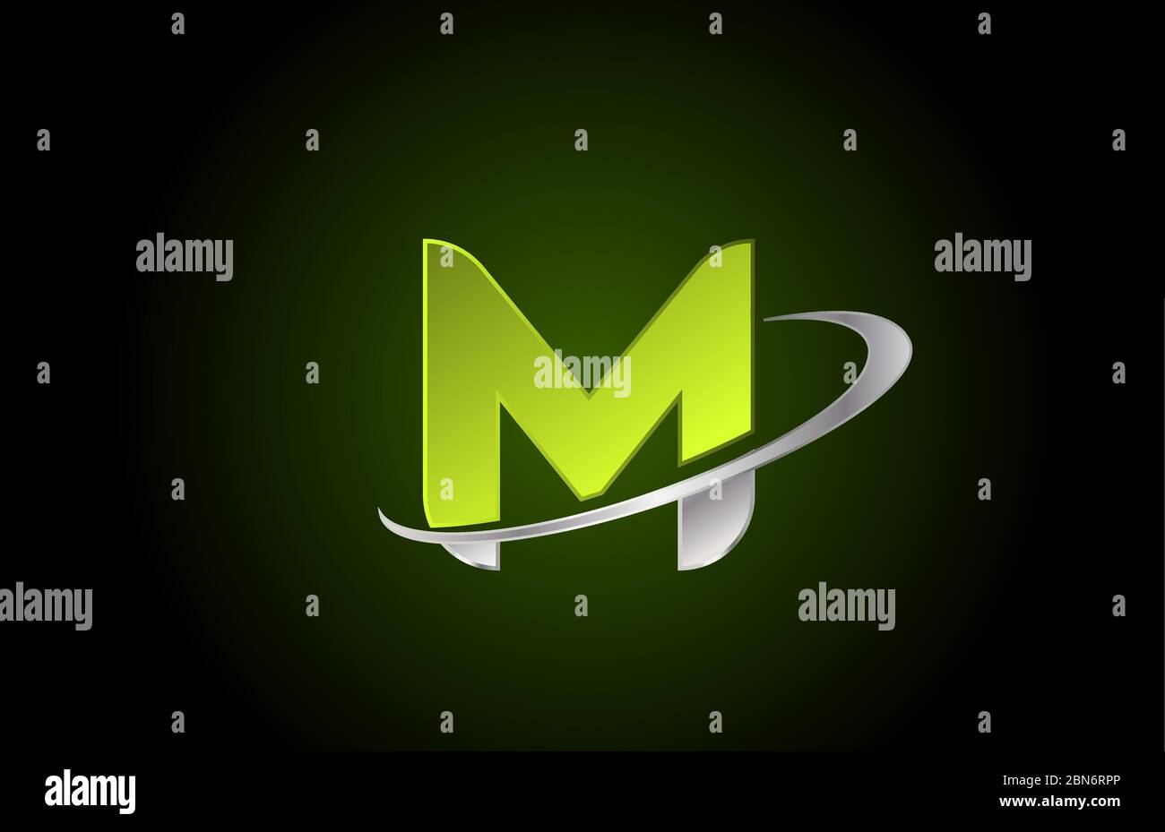 M green metallic alphabet letter logo icon for business and company ...