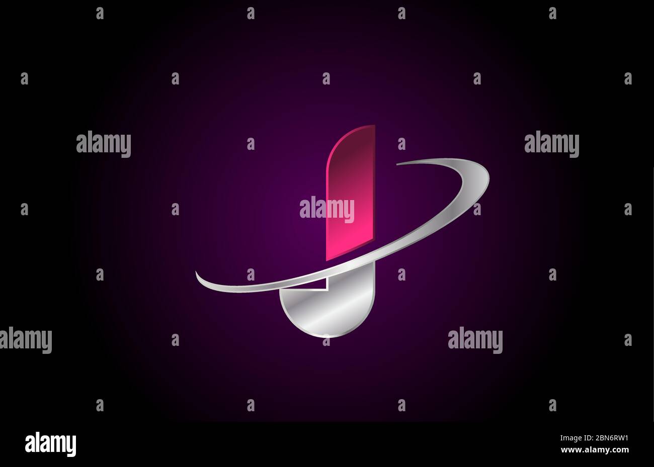 J pink alphabet letter logo icon for company and business with metallic ...