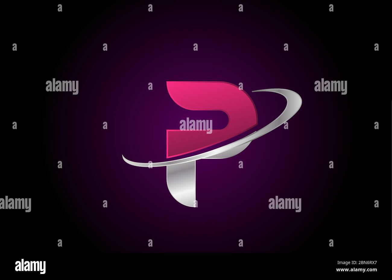 P pink alphabet letter logo icon for company and business with metallic ...