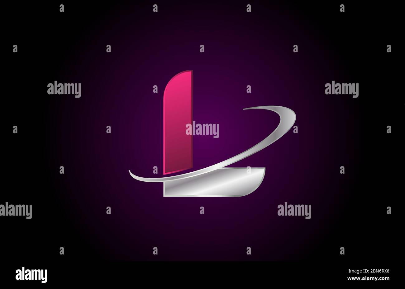 L pink alphabet letter logo icon for company and business with metallic ...