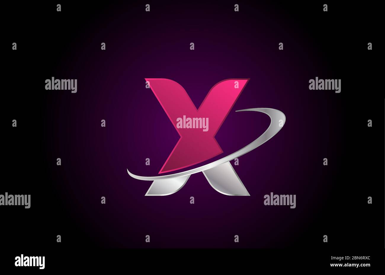 X pink alphabet letter logo icon for company and business with metallic ...
