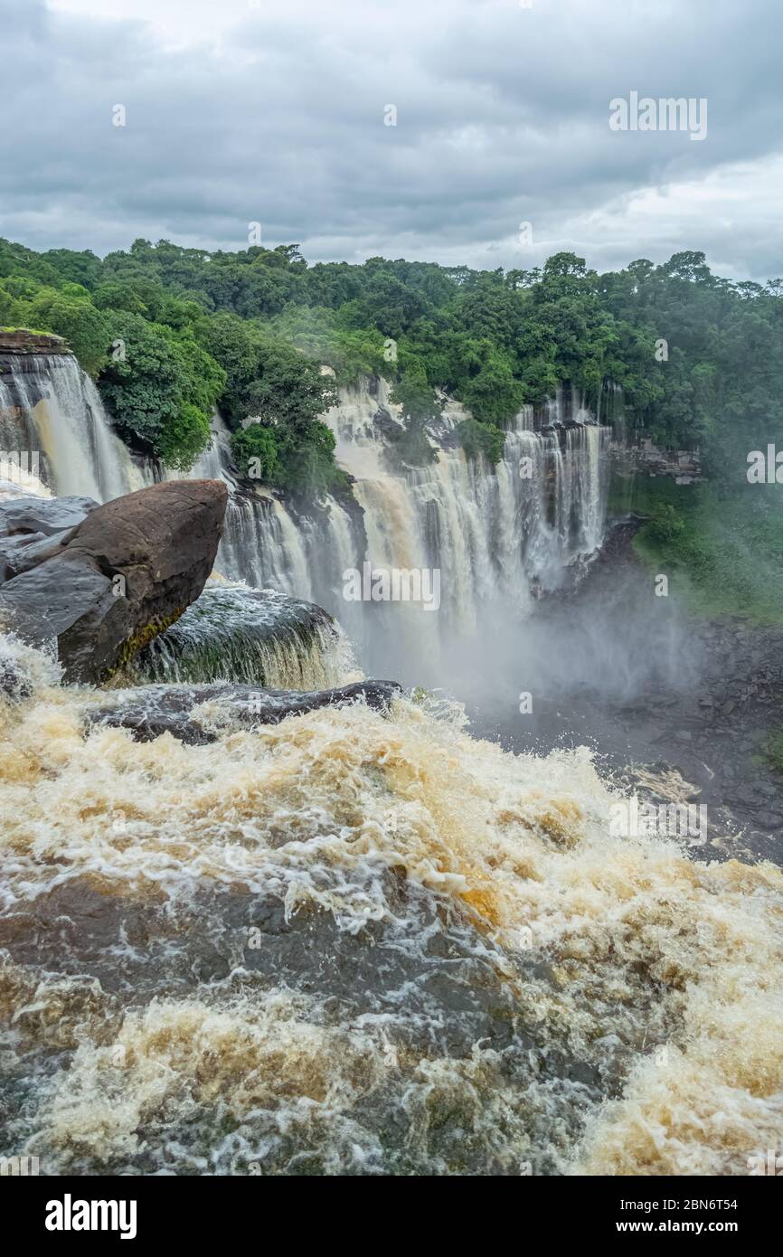 View of the Kalandula waterfalls on Lucala river, tropical forest and ...
