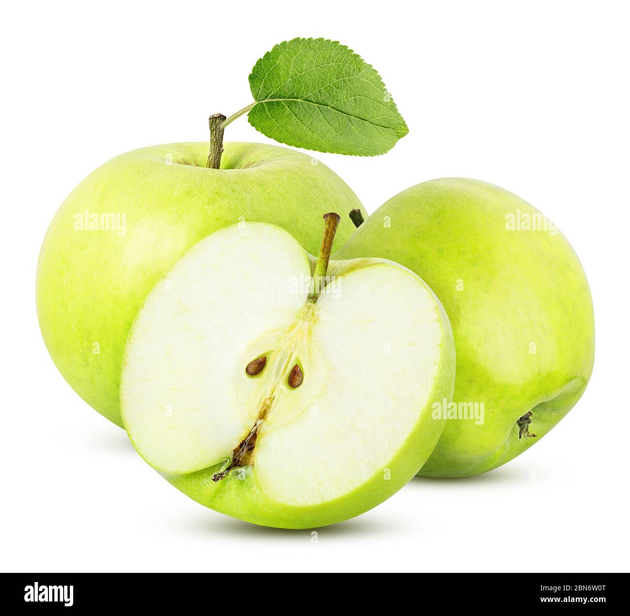 three green apple sliced isolated on a white background with clipping ...
