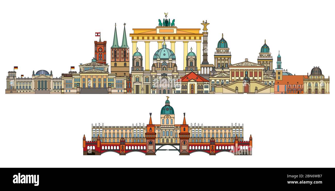 Colorful vector skyline of Berlin, Germany in line art style. Flat ...