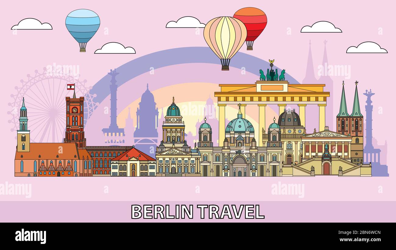 Colorful vector skyline of Berlin, Germany in line art style. Flat ...