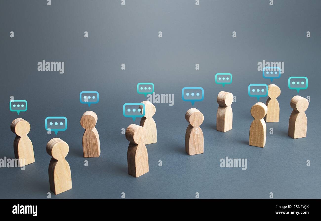 People figures with comment clouds above their heads. Commenting on ...